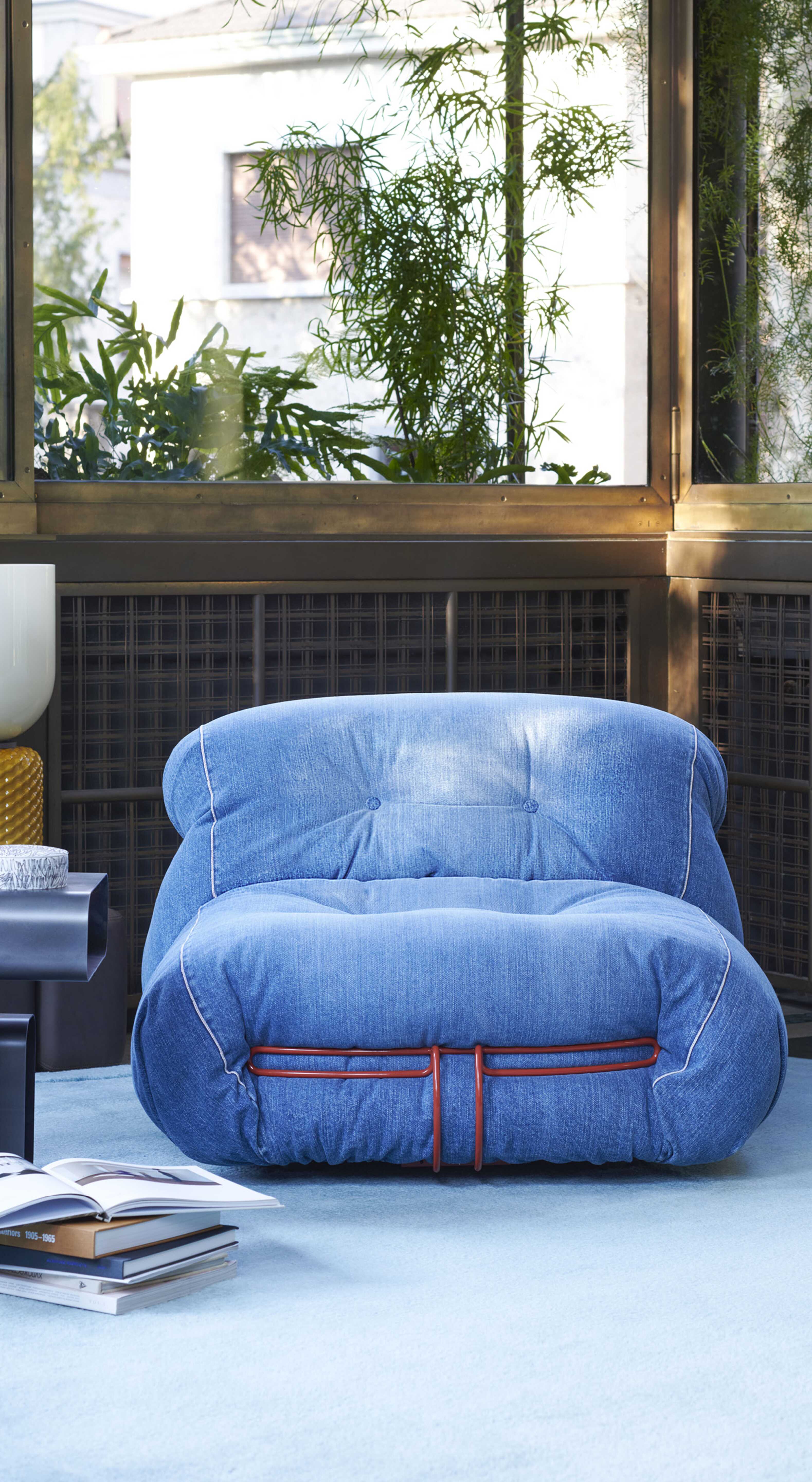 Soriana armchair in Japanese denim A T Scarpa Cassina